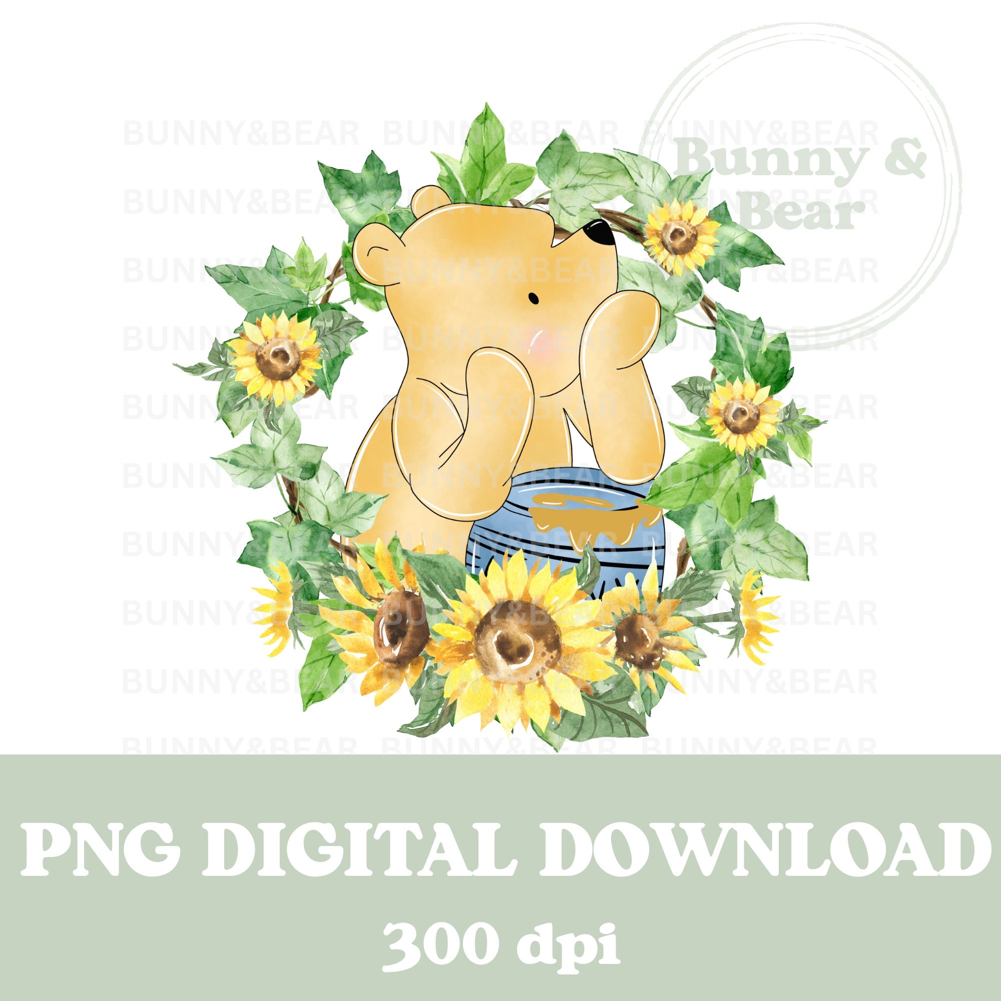 Classic Winnie the Pooh Sunflower Wreath PNG, Pooh Bear, Baby Shower ...
