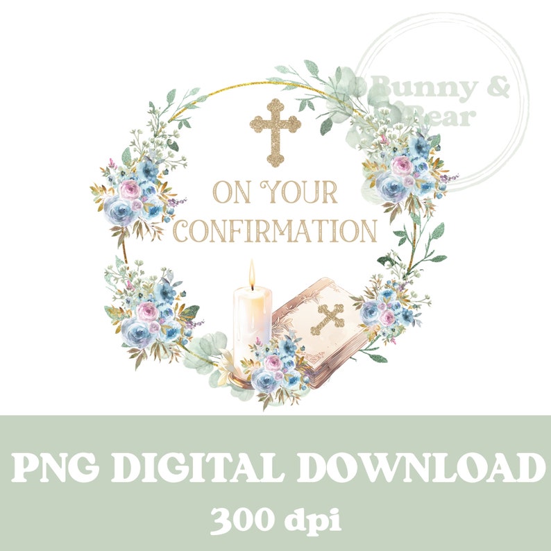 Blue Roses Confirmation Wreath PNG, Confirmation Sublimation Design ...