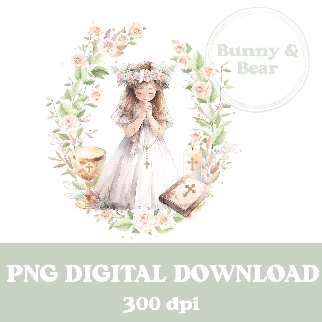 First Holy Communion Praying Girl PNG, Girls 1st Communion Sublimation ...