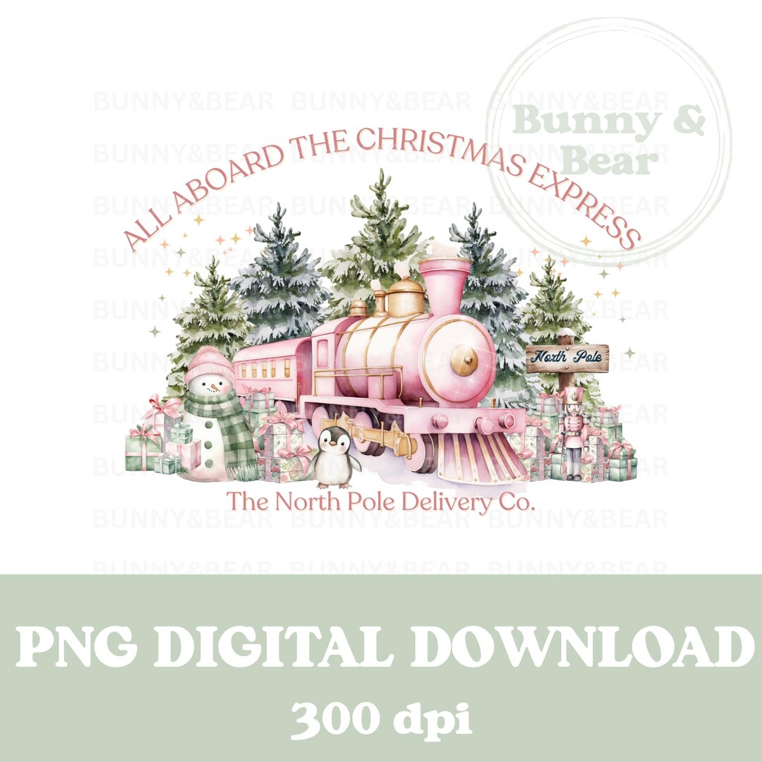 Pink Christmas Express Train PNG, North Pole Delivery Co, Santa Sack ...