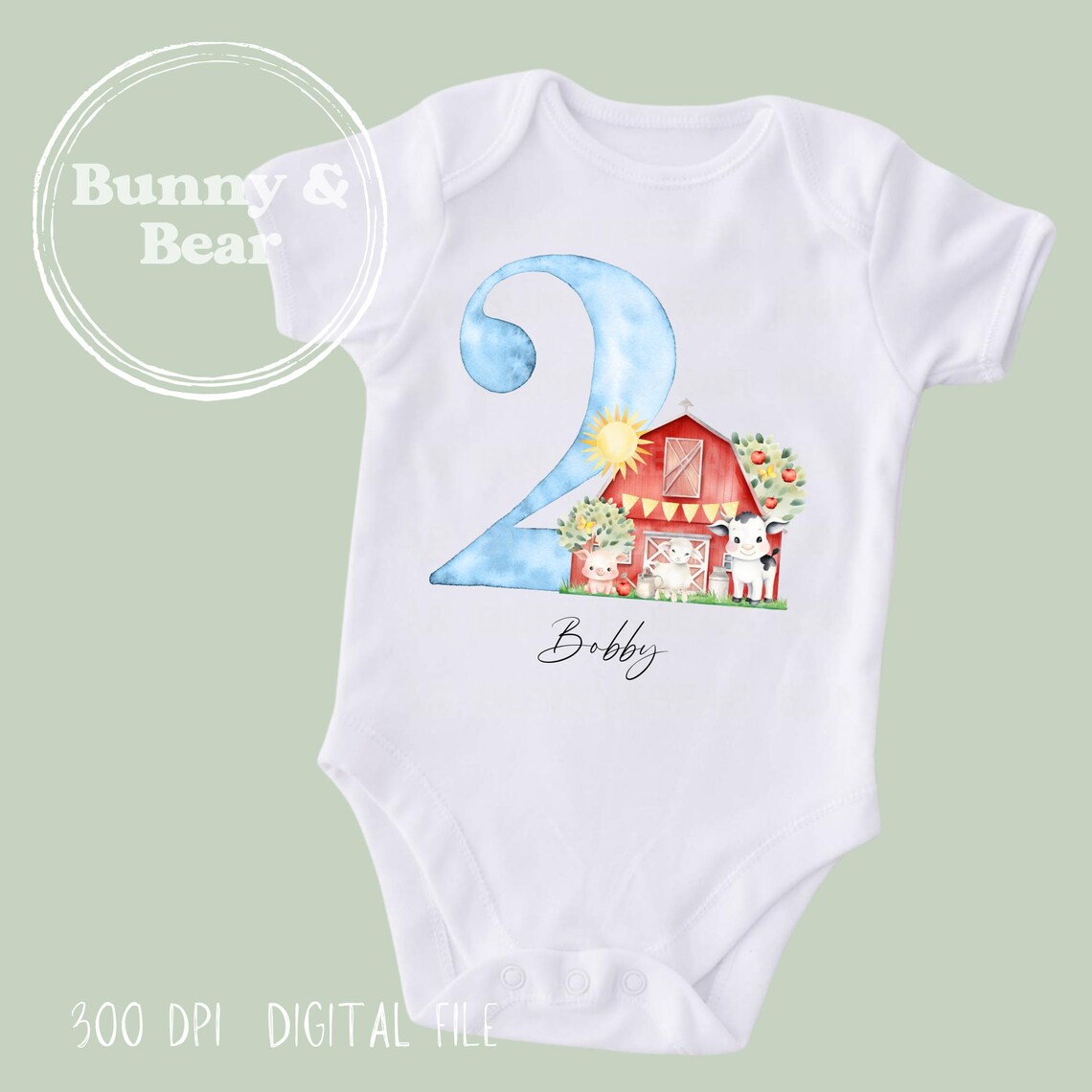 Red Barn & Farm Animals Number 2 PNG, Birthday Tee Sublimation Design ...