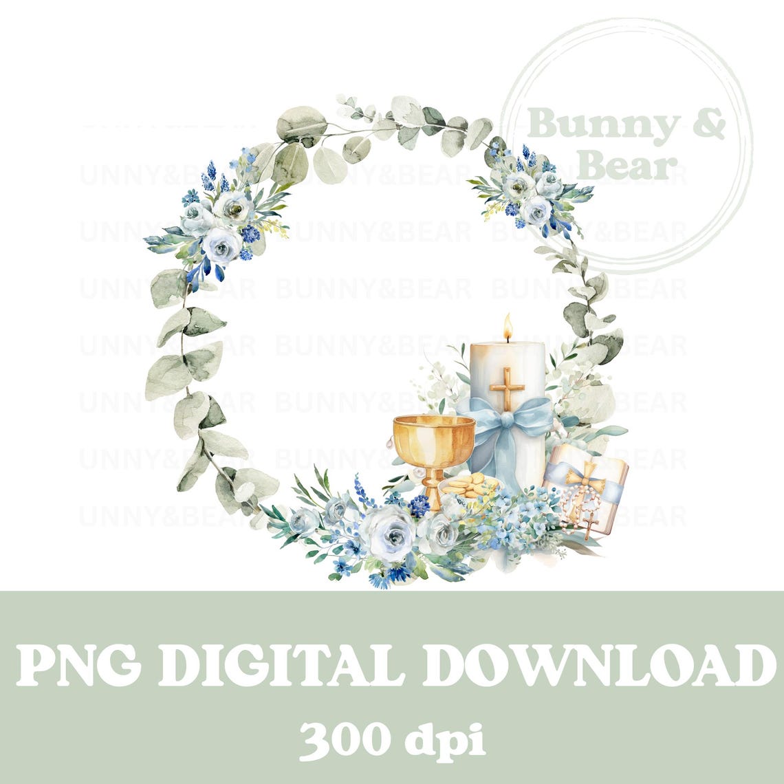 Blue 1st Holy Communion Wreath PNG, Communion Sublimation Design ...