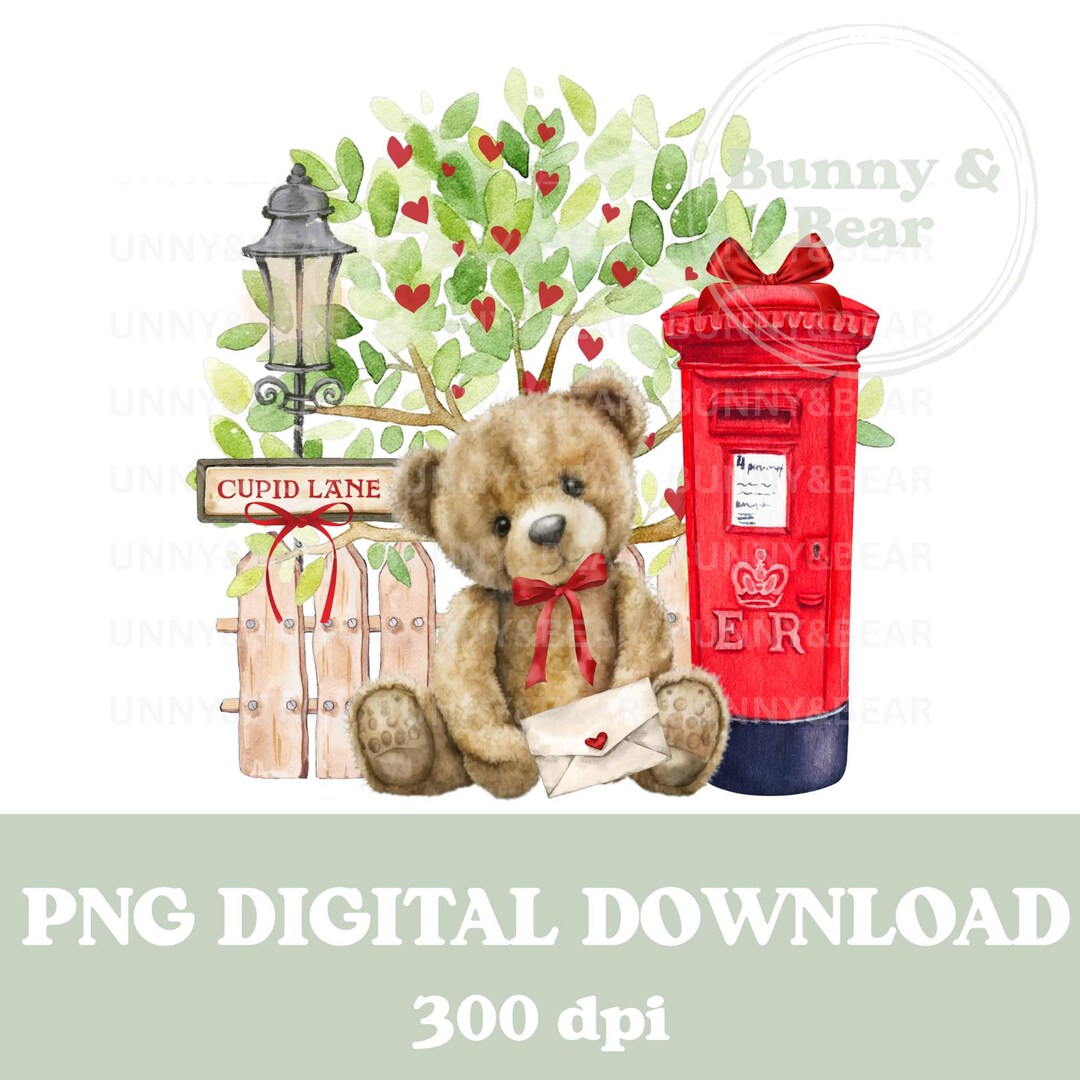 Cupid Lane Bear Valentine's Day PNG, Valentine's Sublimation Design ...