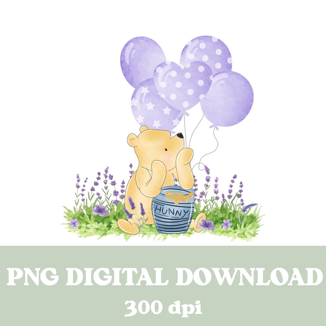 Classic Winnie the Pooh Purple Balloons, PNG, Pooh Bear, Baby Shower ...