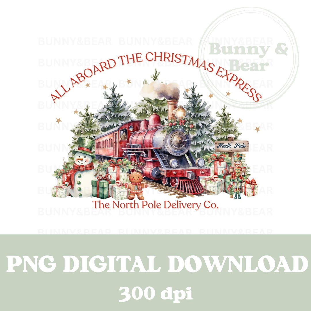 Red Christmas Express Train PNG, North Pole Delivery Co, Santa Sack ...
