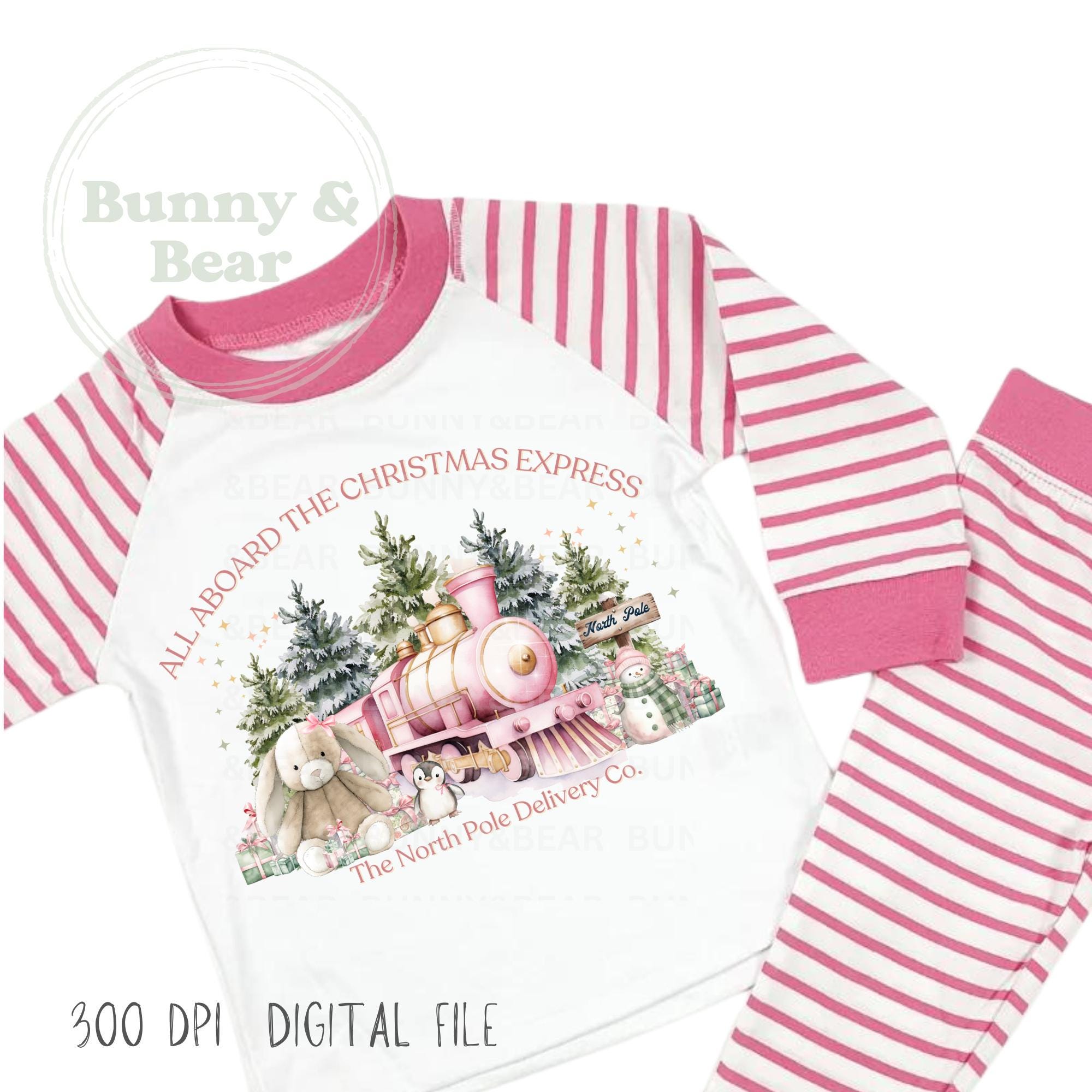 Pink Bunny Christmas Express Train PNG, North Pole Delivery Co, Santa ...
