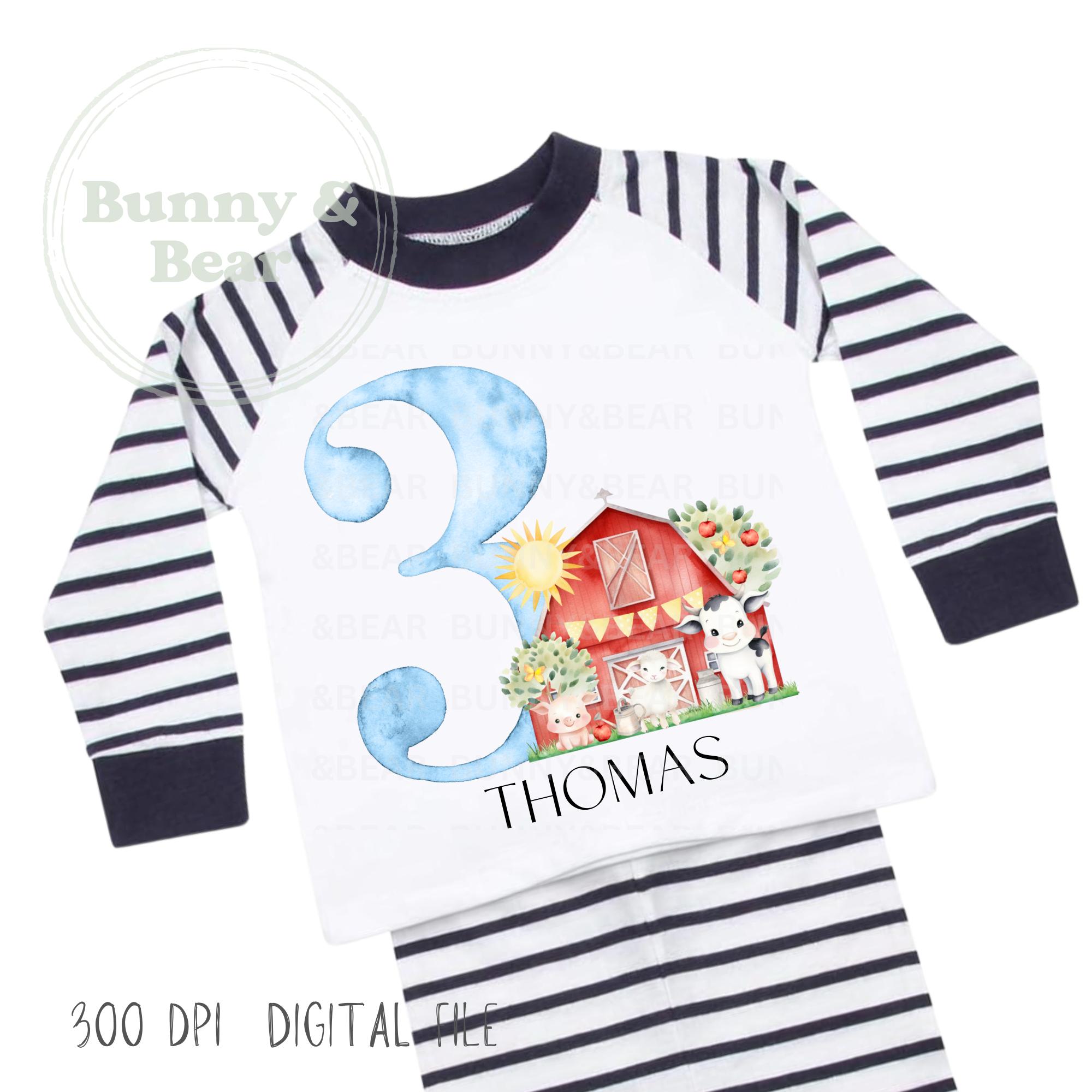 Red Barn & Farm Animals Number 3 PNG, Birthday Tee Sublimation Design ...