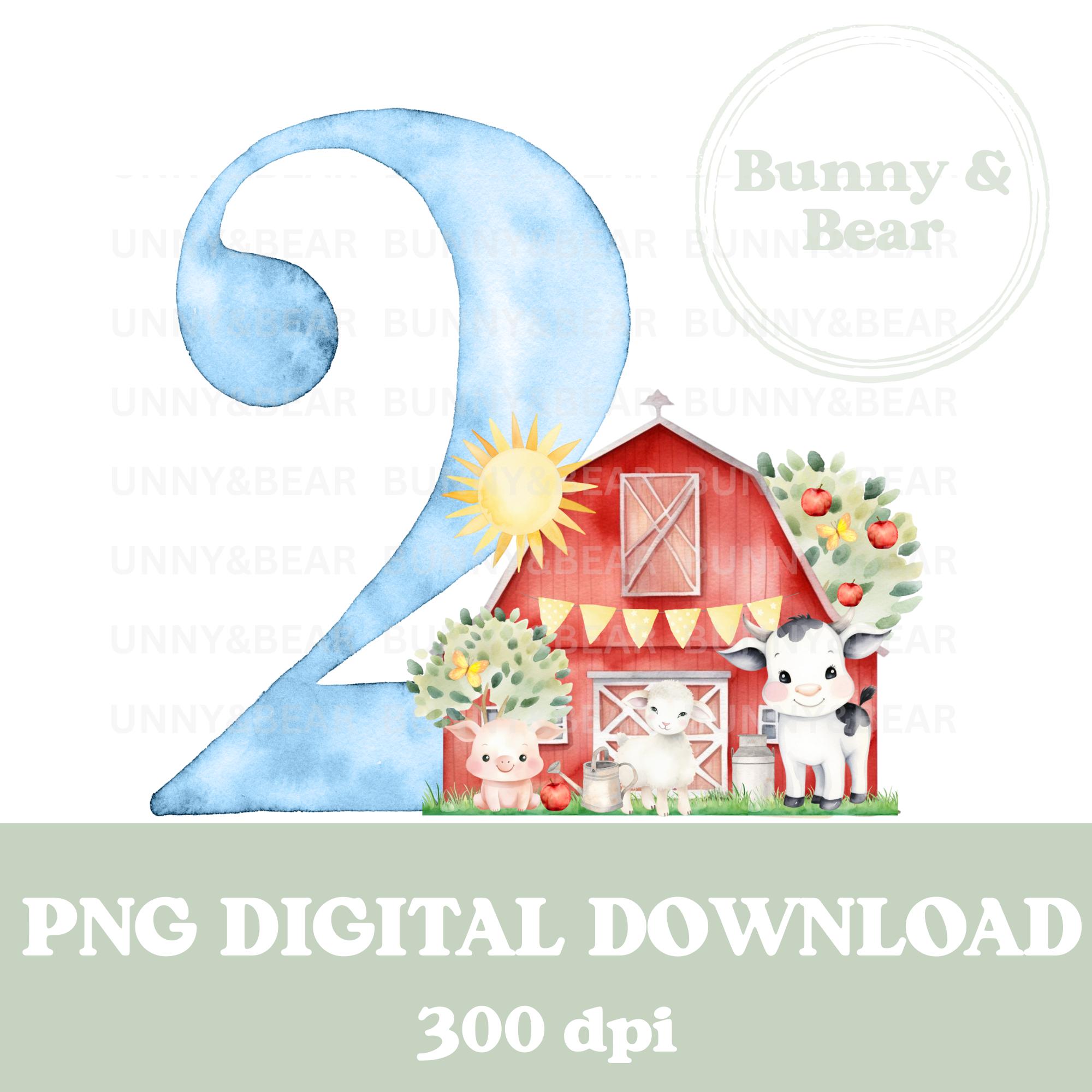 Red Barn & Farm Animals Number 2 PNG, Birthday Tee Sublimation Design ...