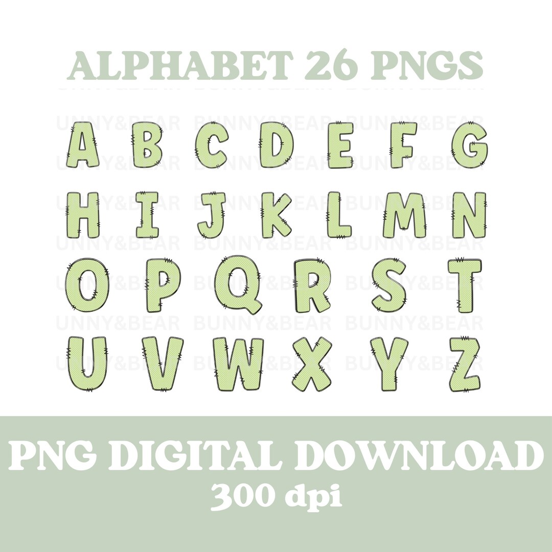 Sage Green Polka Dot Doodle Alphabet PNG, 26 Individual Letters ...