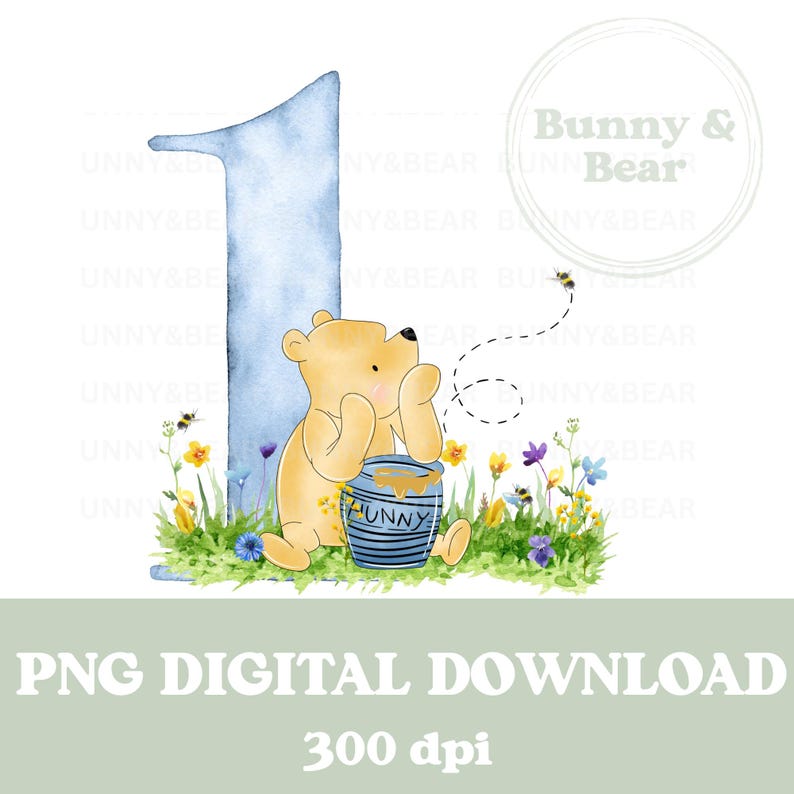 Classic Winnie Blue Number 1 PNG, 1st Birthday T Shirt Sublimation ...