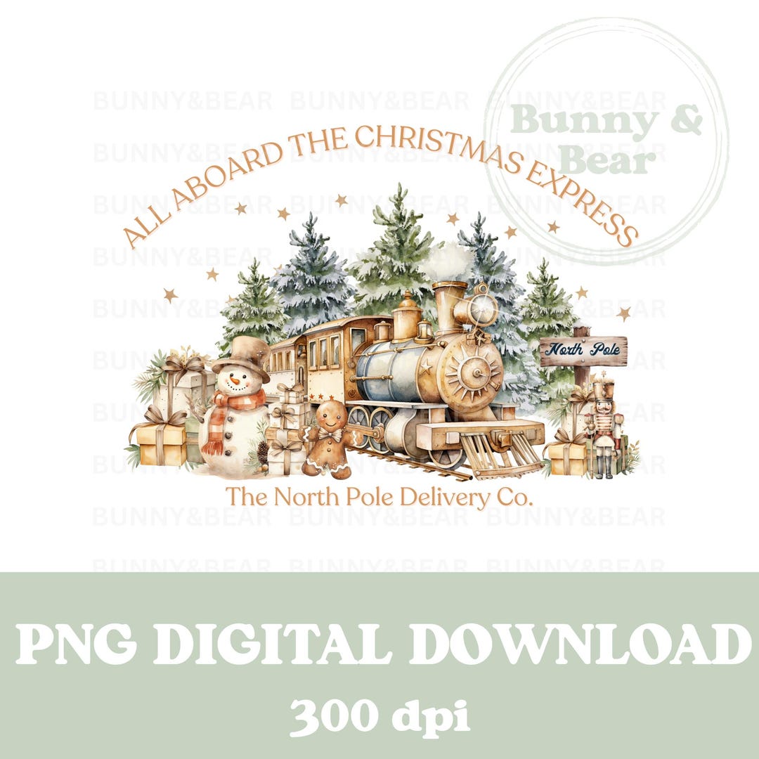 Gold Christmas Express Train PNG, North Pole Delivery Co, Santa Sack ...