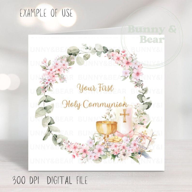Pink 1st Holy Communion Wreath PNG, Communion Sublimation Design, Communion Card Design ...