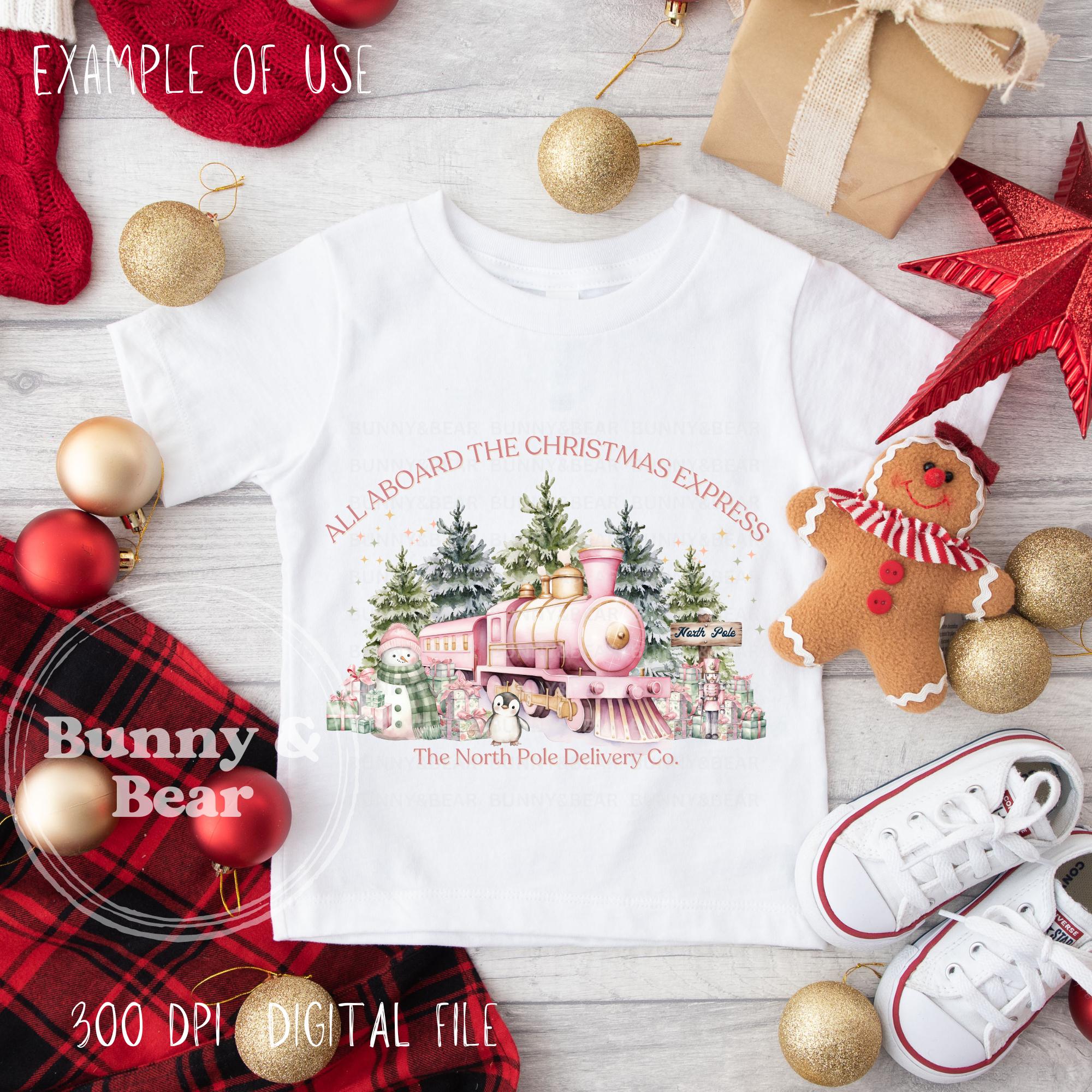 Pink Christmas Express Train PNG, North Pole Delivery Co, Santa Sack ...