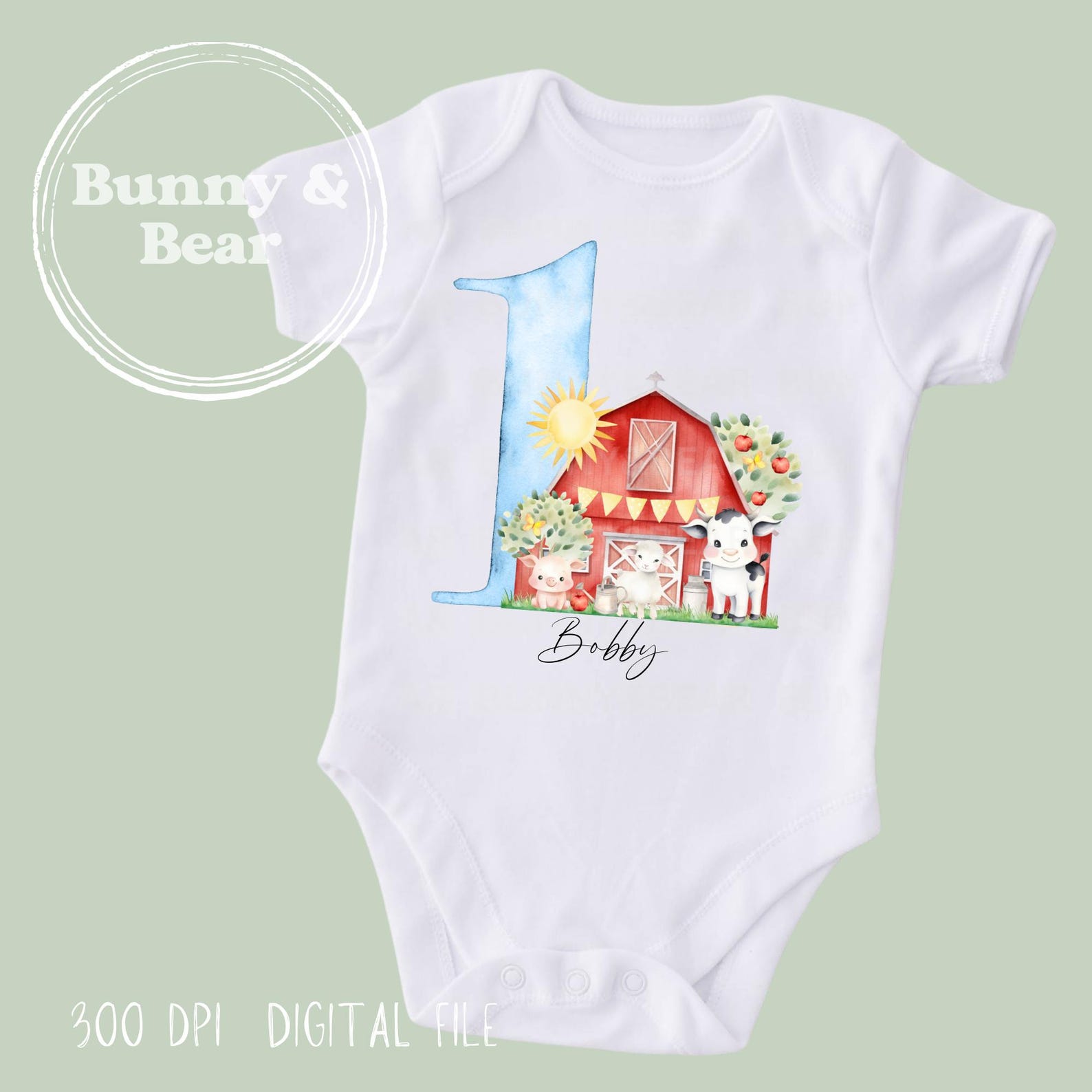 Red Barn & Farm Animals Number 1 PNG, Birthday Tee Sublimation Design ...