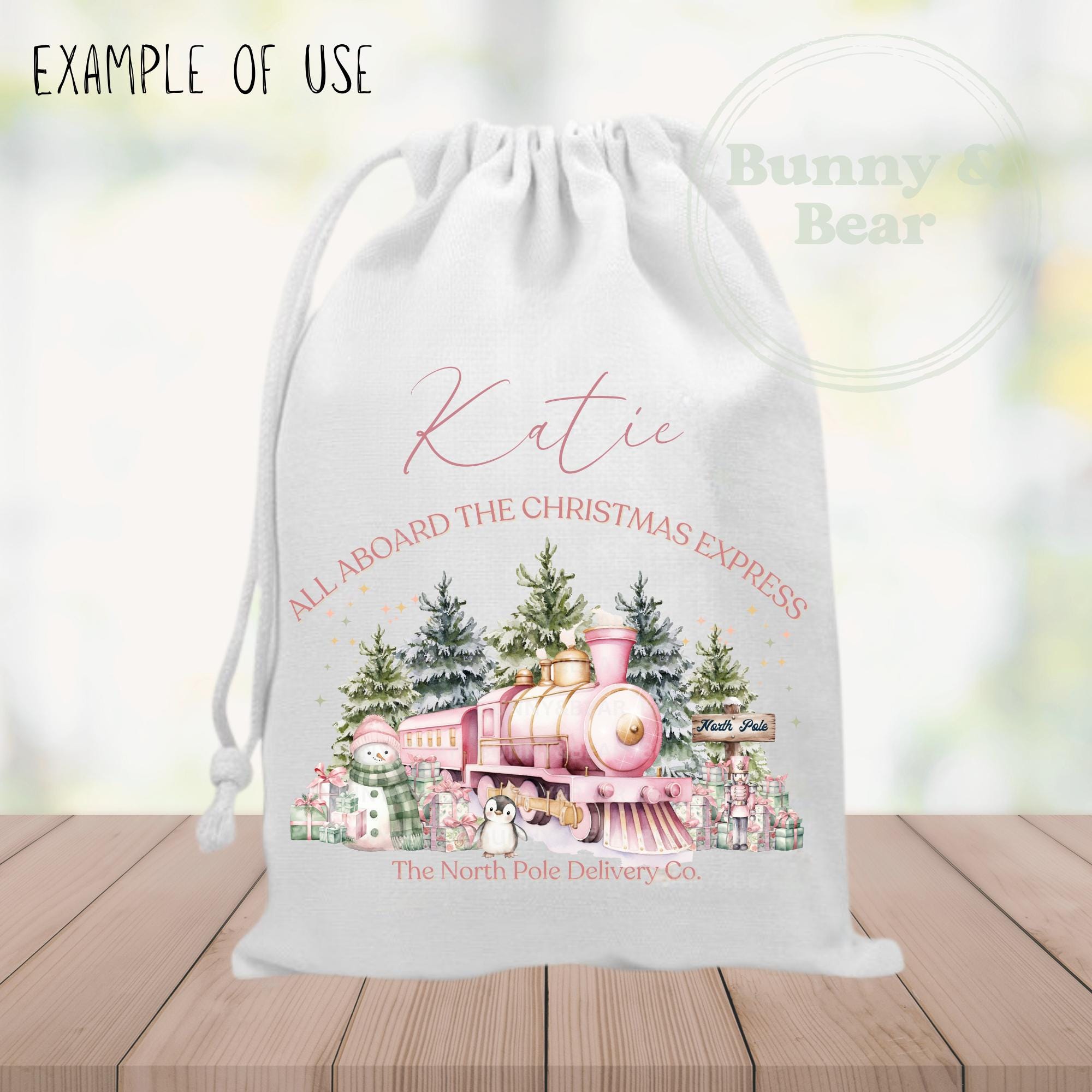Pink Christmas Express Train PNG, North Pole Delivery Co, Santa Sack ...
