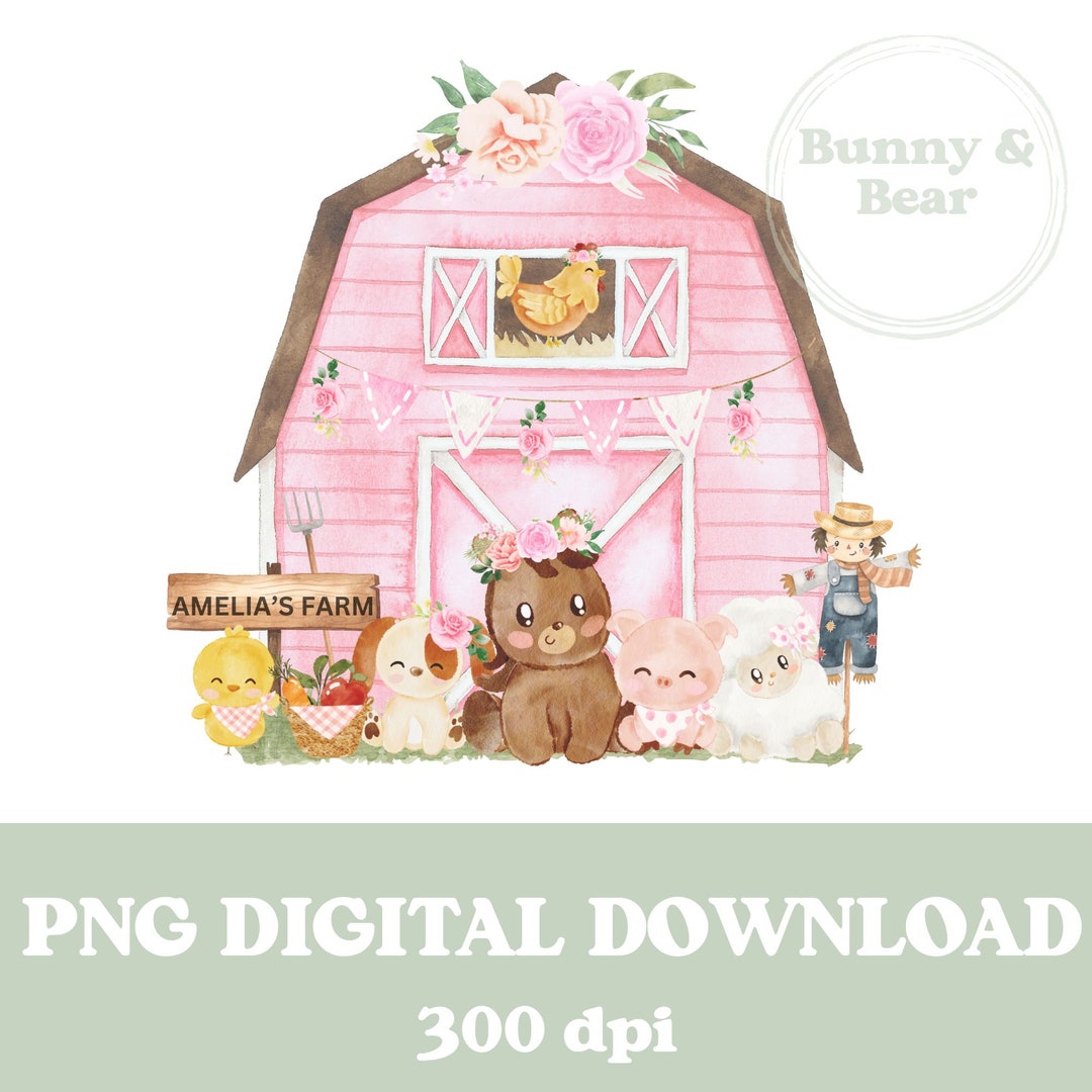 Pink Farm Barn PNG, Farmhouse, Farm Animals, Girls T-shirt Sublimation ...