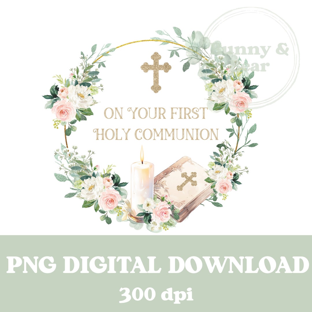 Pink First Holy Communion Wreath PNG, Girl 1st Communion Sublimation ...