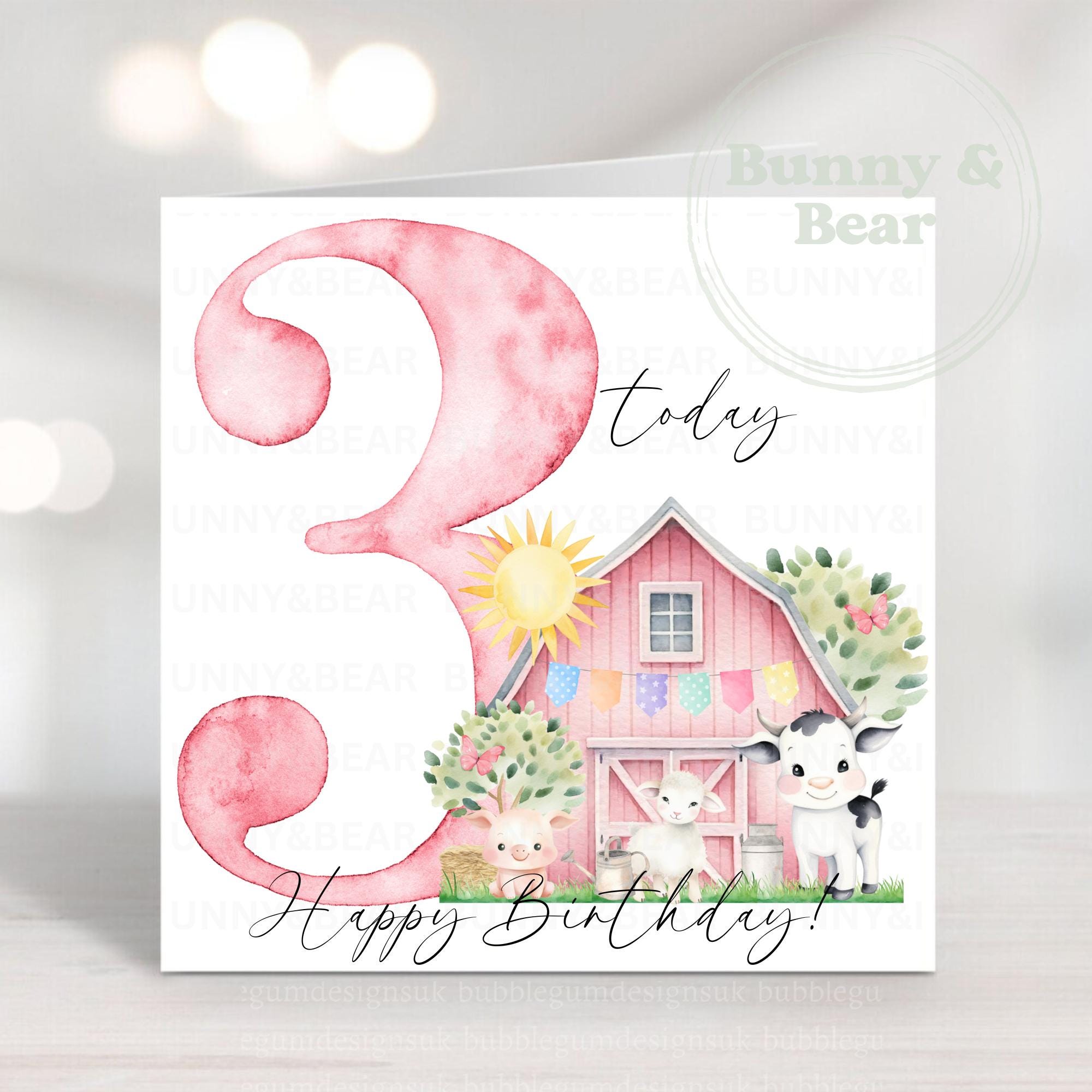Pink Barn & Farm Animals Number 3 PNG, Birthday Tee Sublimation Design ...