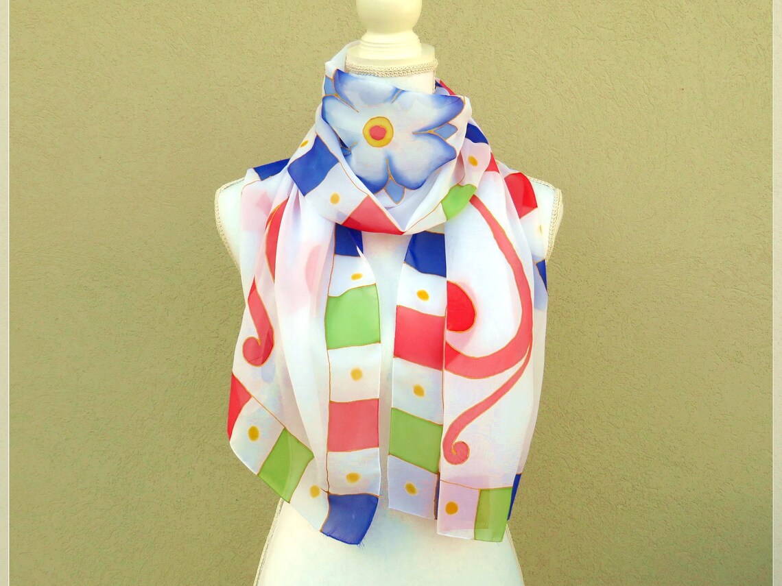 Scialle Sicilia con ghirigoro rosso e fiore blu sciarpa in - Etsy Italia