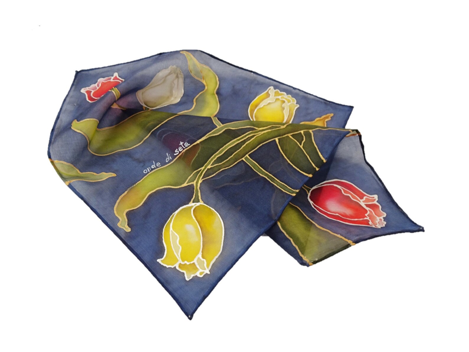 Pocket Handkerchief With Hand-painted Silk Tulips. Men's Handkerchief ...