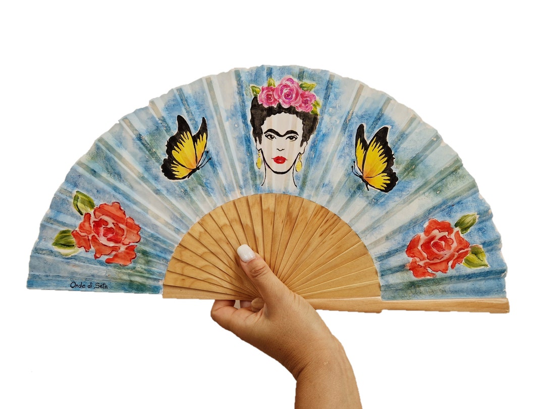 Frida Kahlo Fan, Wedding Fan, Hand Painted Silk and Wood Fan, Folding ...