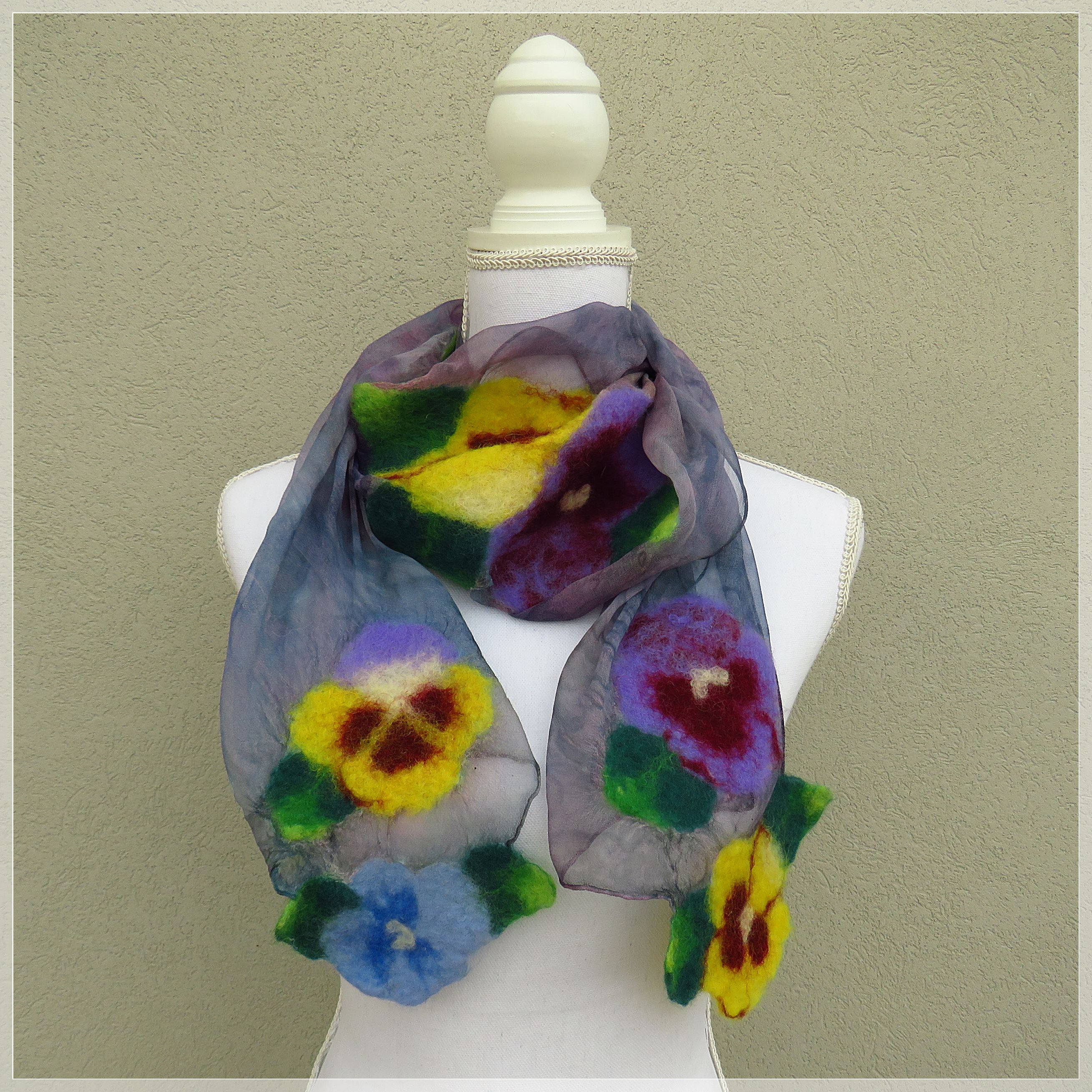 Lilac Nuno Felt Shawl With Pansy - Etsy