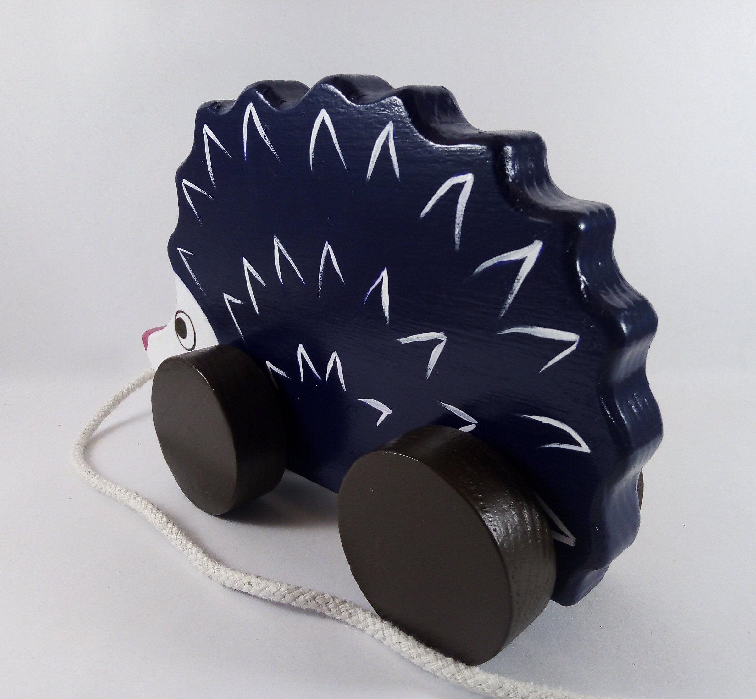 Pull Along Hedgehog, Classic Wooden Toy. Handmade Baby Girl or Baby Boy Gift Idea. Pull Along ...