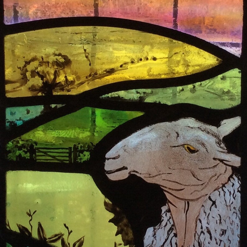Sheep Stained Glass Window Decor Farmhouse | Etsy