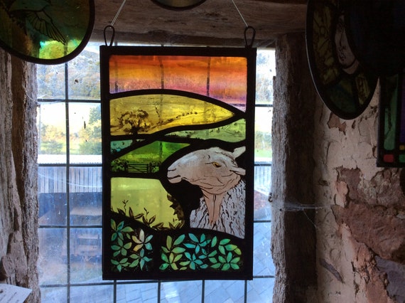 Sheep Stained Glass Window Decor Farmhouse | Etsy