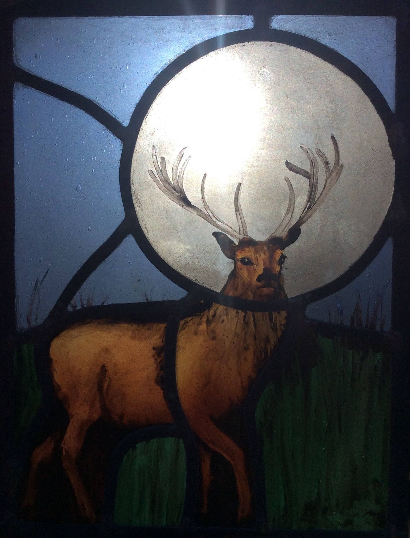 Red Deer Stag and Full Moon Stained Glass Window | Etsy