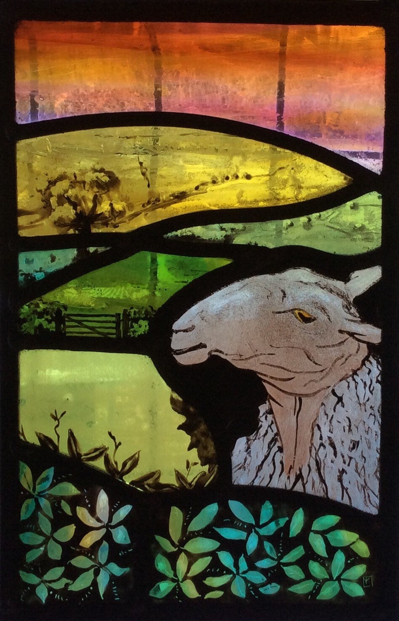 Sheep Stained Glass Window Decor Farmhouse - Etsy UK