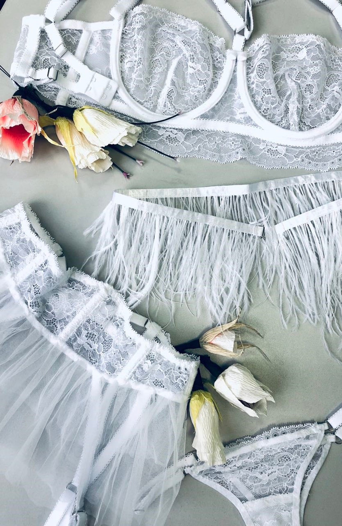 White lace bra wedding for bride lace bra straps lingerie | Etsy