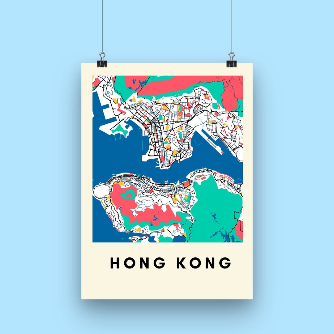 Hong Kong City Map Print - Multicolored Illustrated Map Poster A3 Size ...