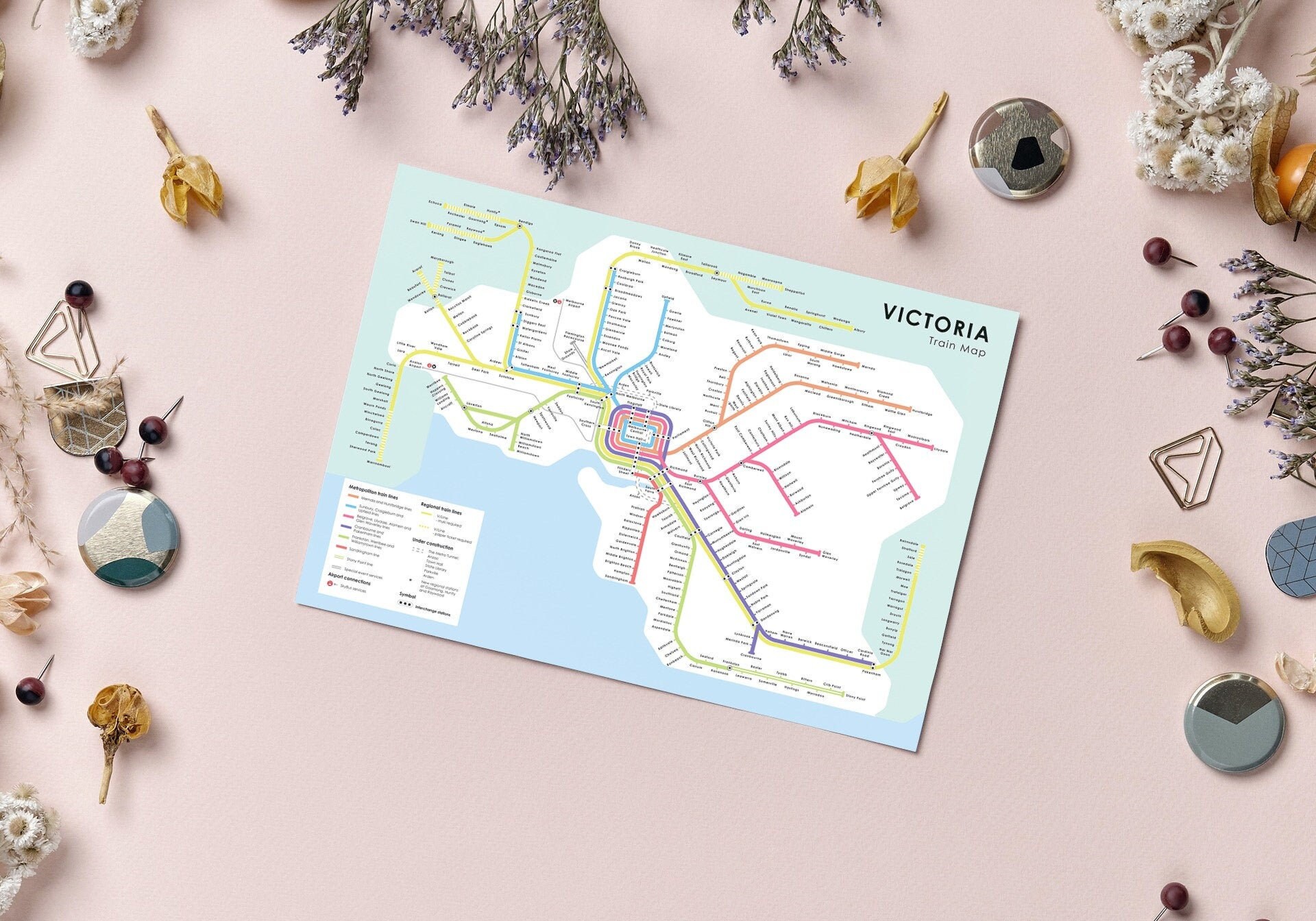Victoria Melbourne Metro and Regional Train Map Print Card & - Etsy ...