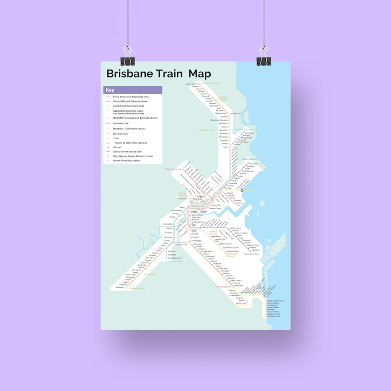 Brisbane Train Network Map Poster - Etsy
