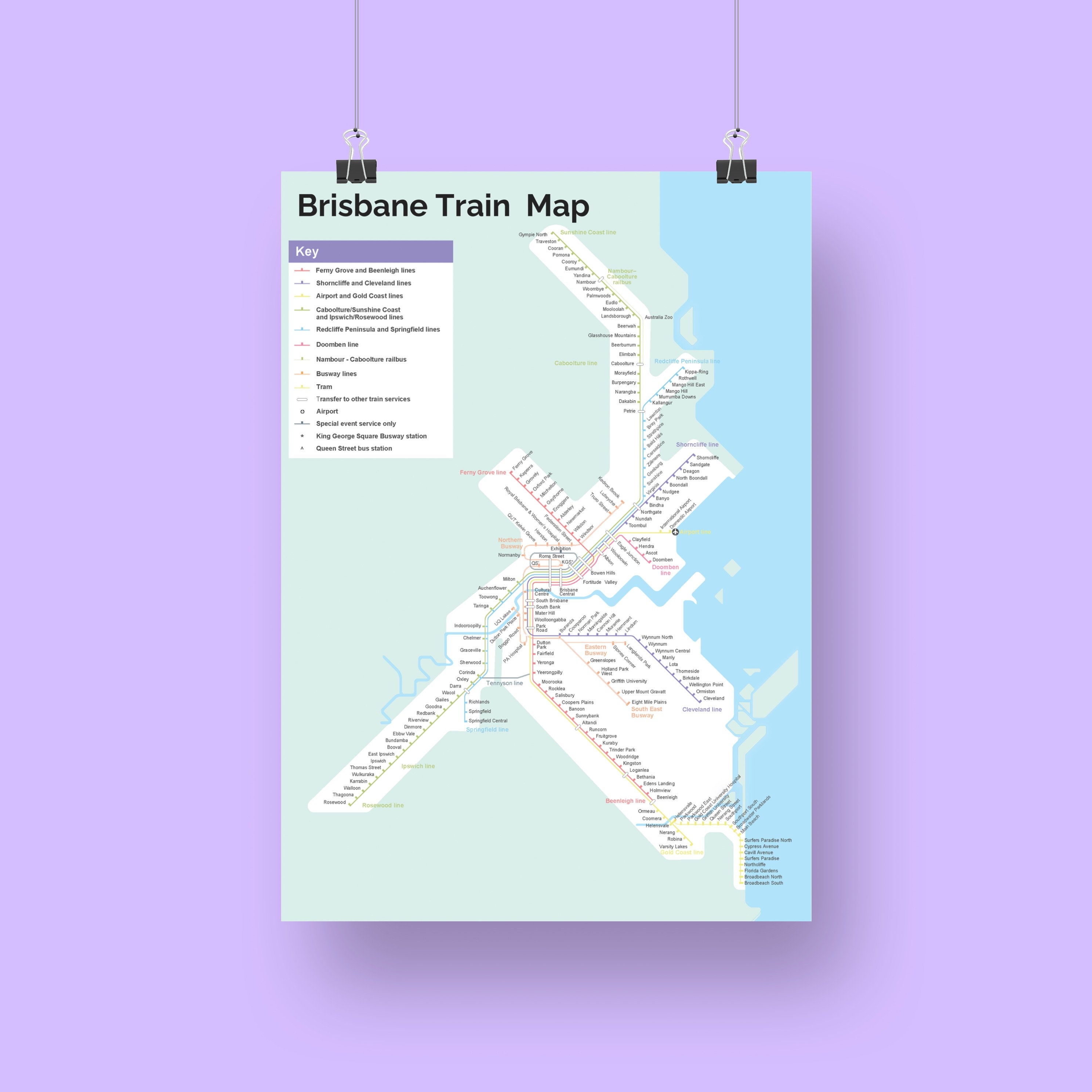Brisbane Train Network Map Poster - Etsy