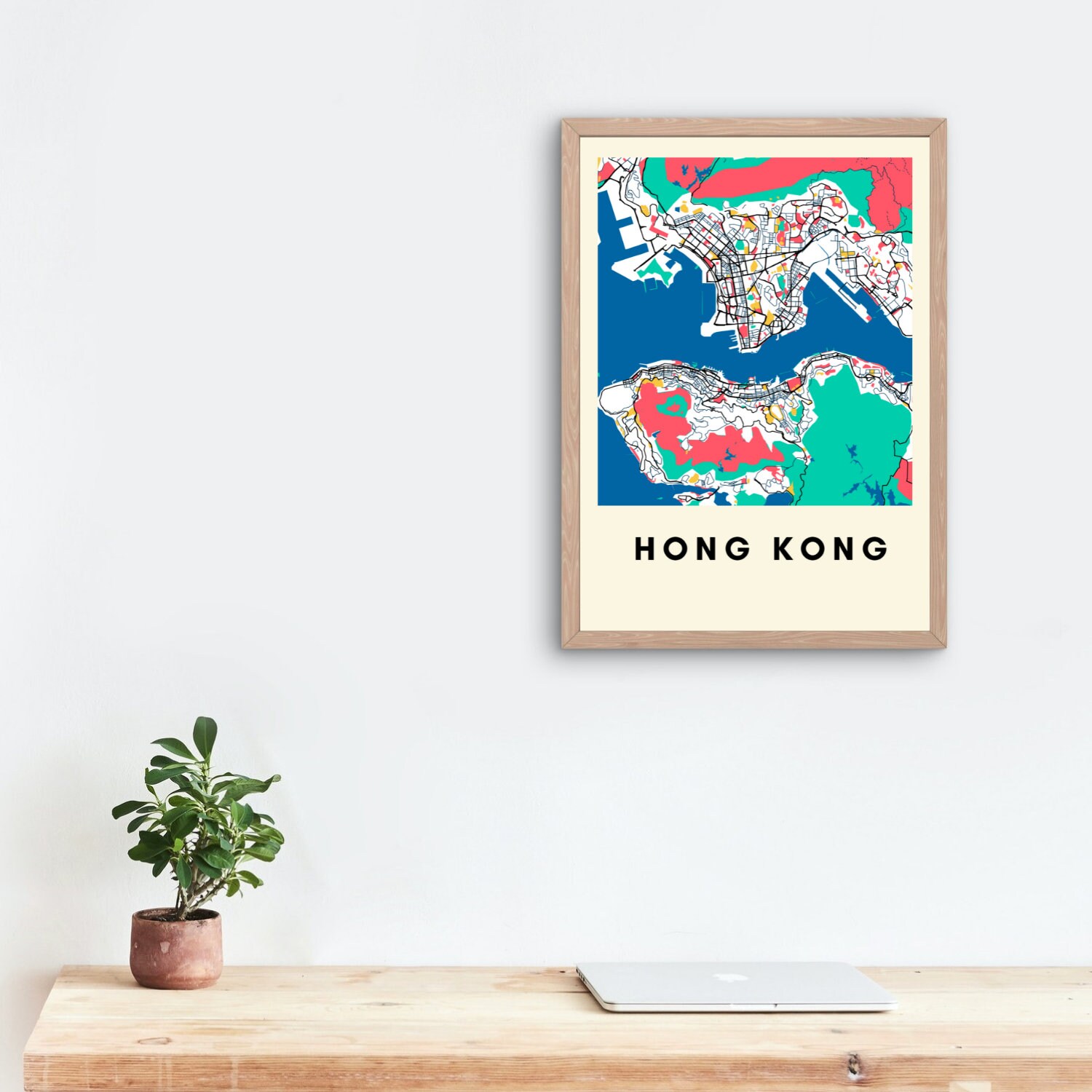 Hong Kong City Map Print - Multicolored Illustrated Map Poster A3 Size ...