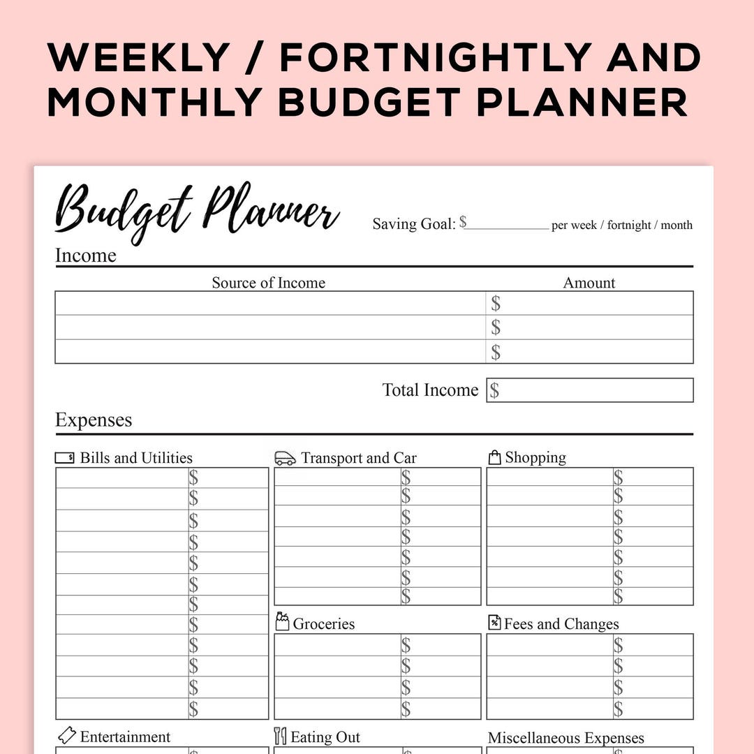 Printable Budget Planner for Weekly, Fortnightly, and Monthly Use ...