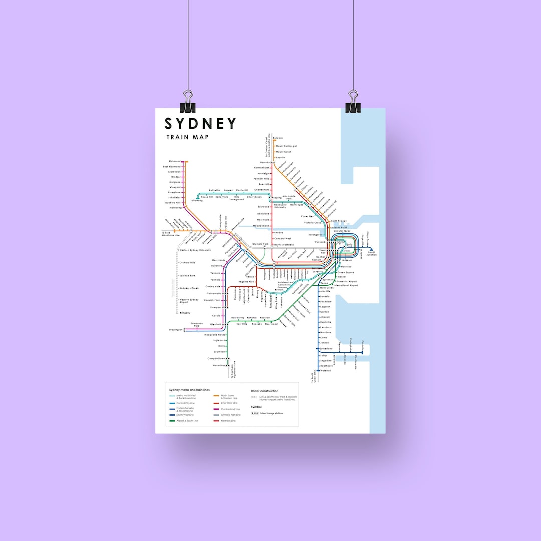 Sydney Train Map Printed Poster With the New Updated Metro South West ...