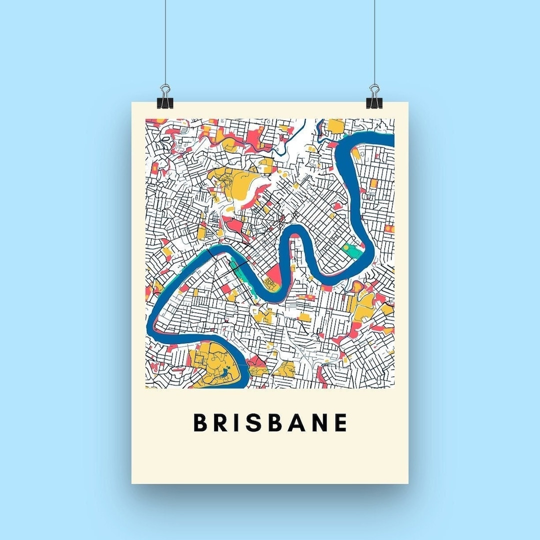 Brisbane City Map Print - Multicolored A3 Size - Etsy