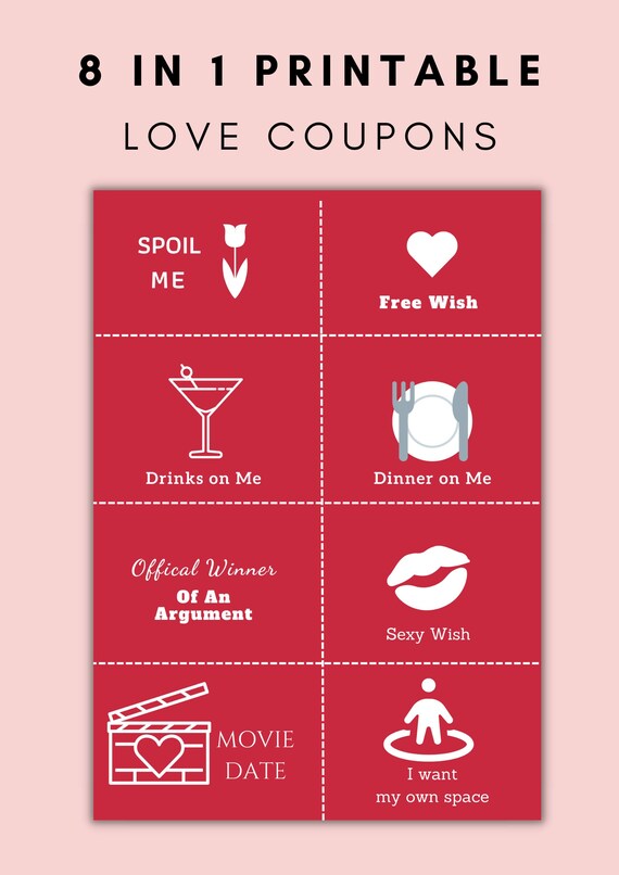 Printable Valentine Gift Love Coupon For Him And Her