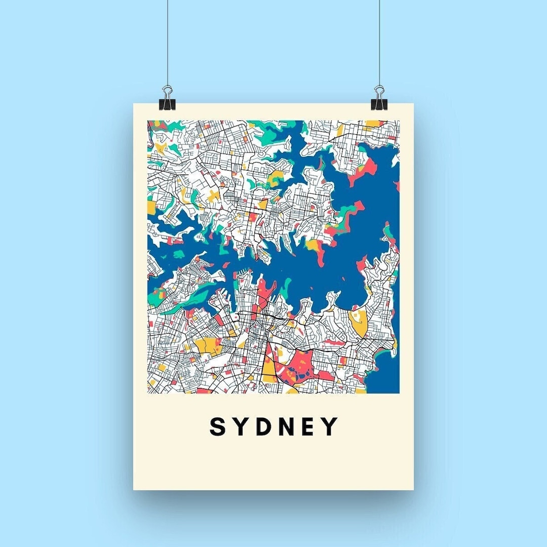 Sydney City Map Print - Multicolored Map Poster A3 Size - Etsy Australia