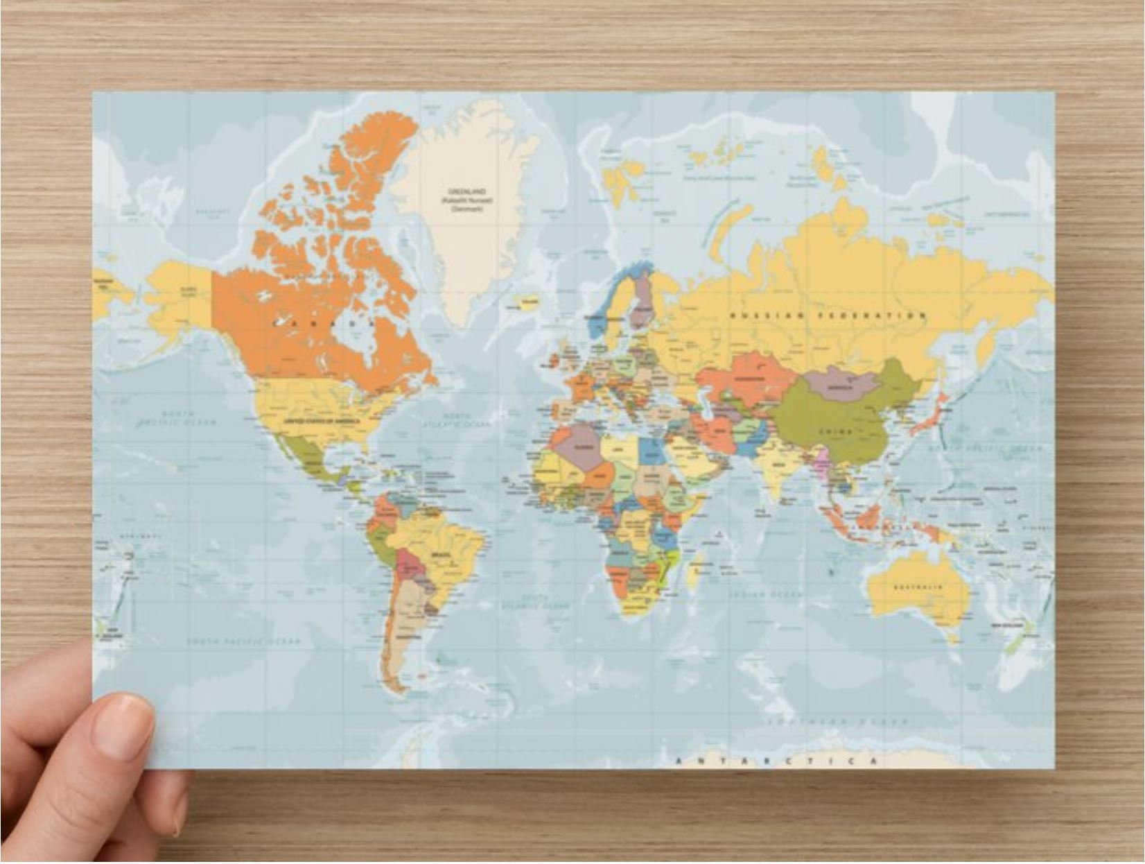 Mini Global World Map Art A5 Size Card With Travel Bucket List on Back ...