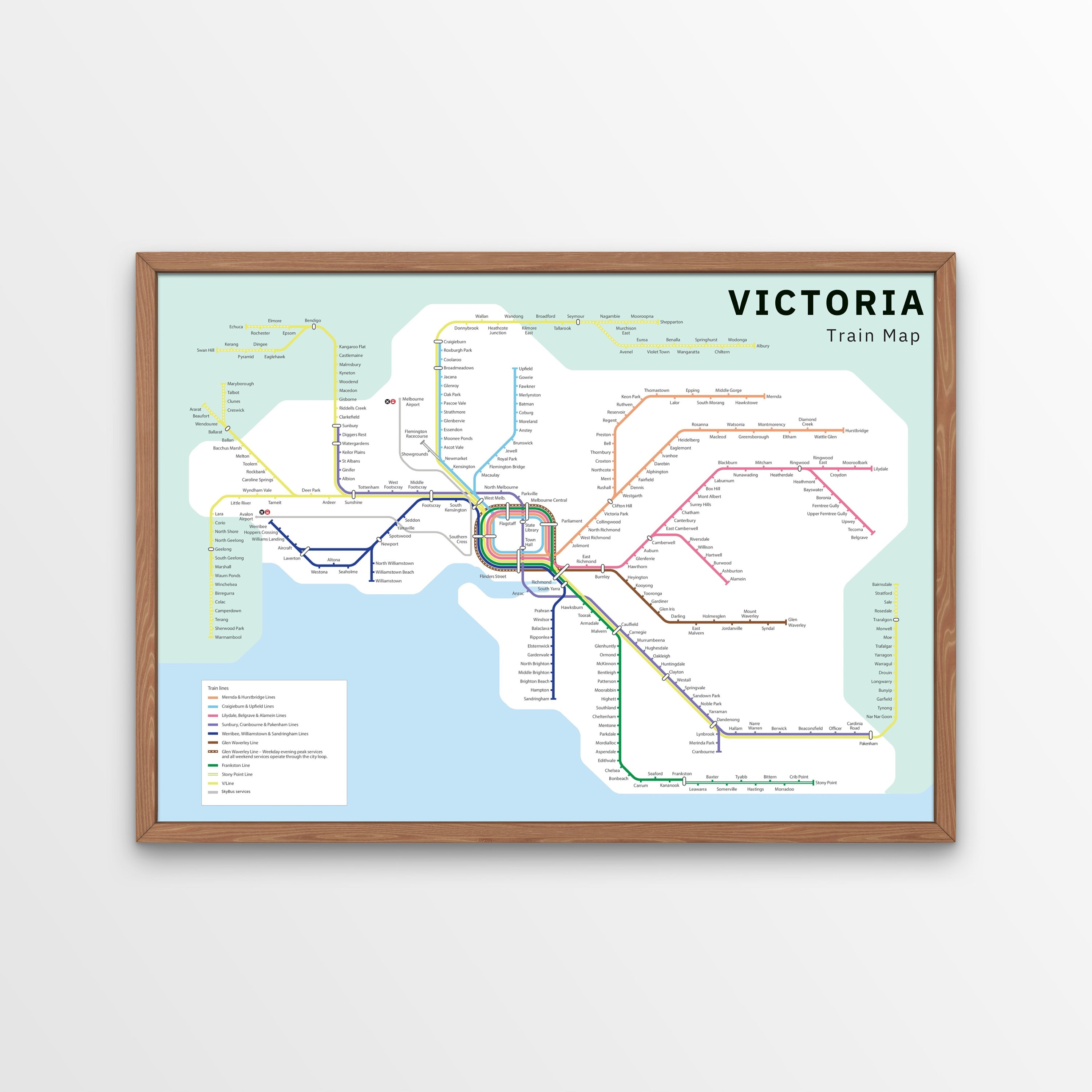 Victoria Melbourne Metro and Regional Train Map Print Card & Posters ...