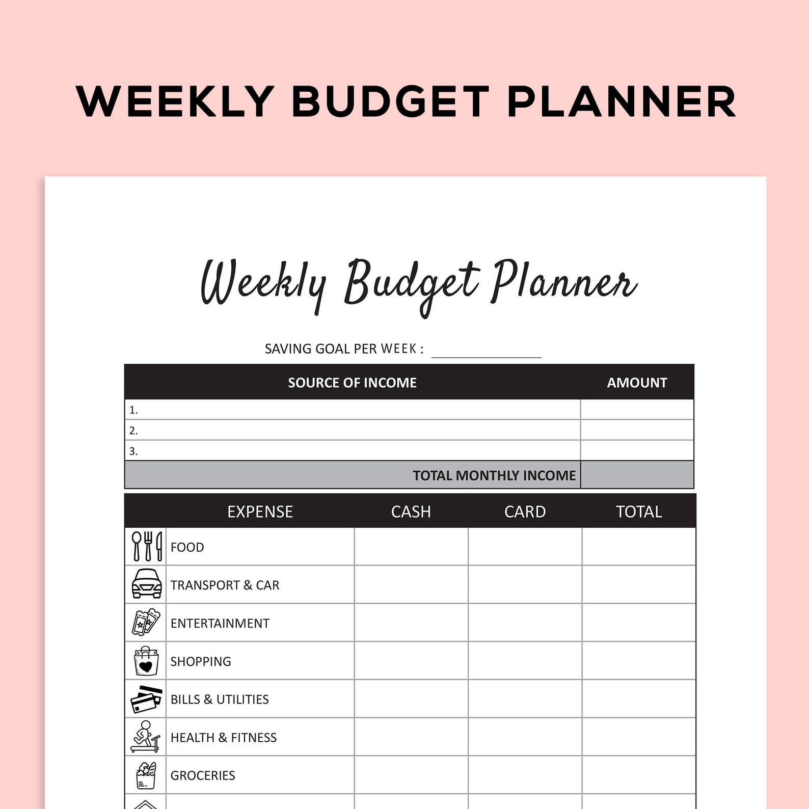 Printable Family Budget Planner, Income Expense Tracker (digital ...