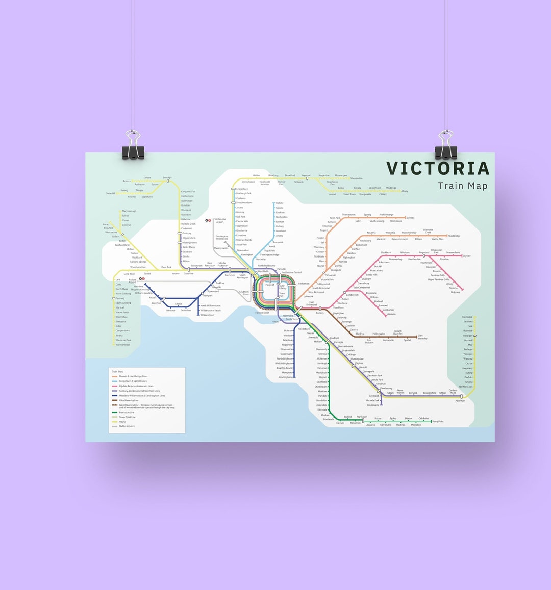 Victoria Melbourne Metro and Regional Train Map Print Card & Posters ...