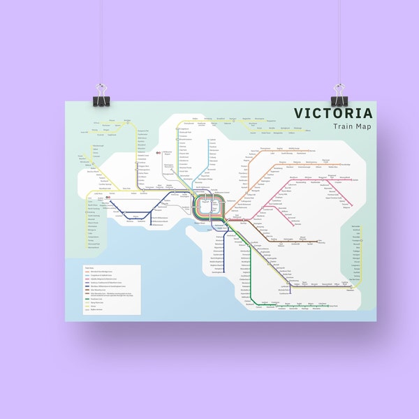 Victoria Melbourne Metro and Regional Train Map Print Card & Posters ...