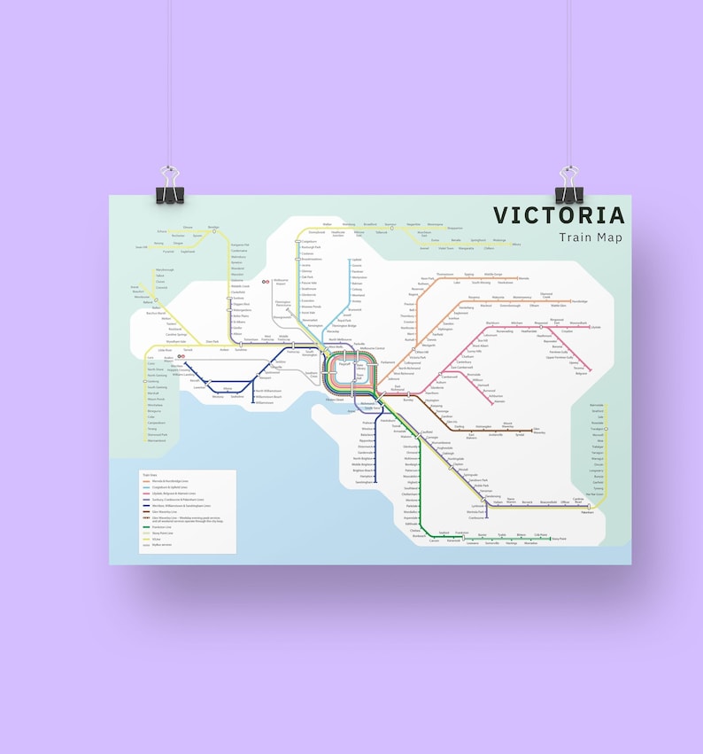 Victoria Melbourne Metro and Regional Train Map Print Card & Posters ...
