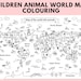 Animal Colouring World Map Print Poster for Children in Black and White ...