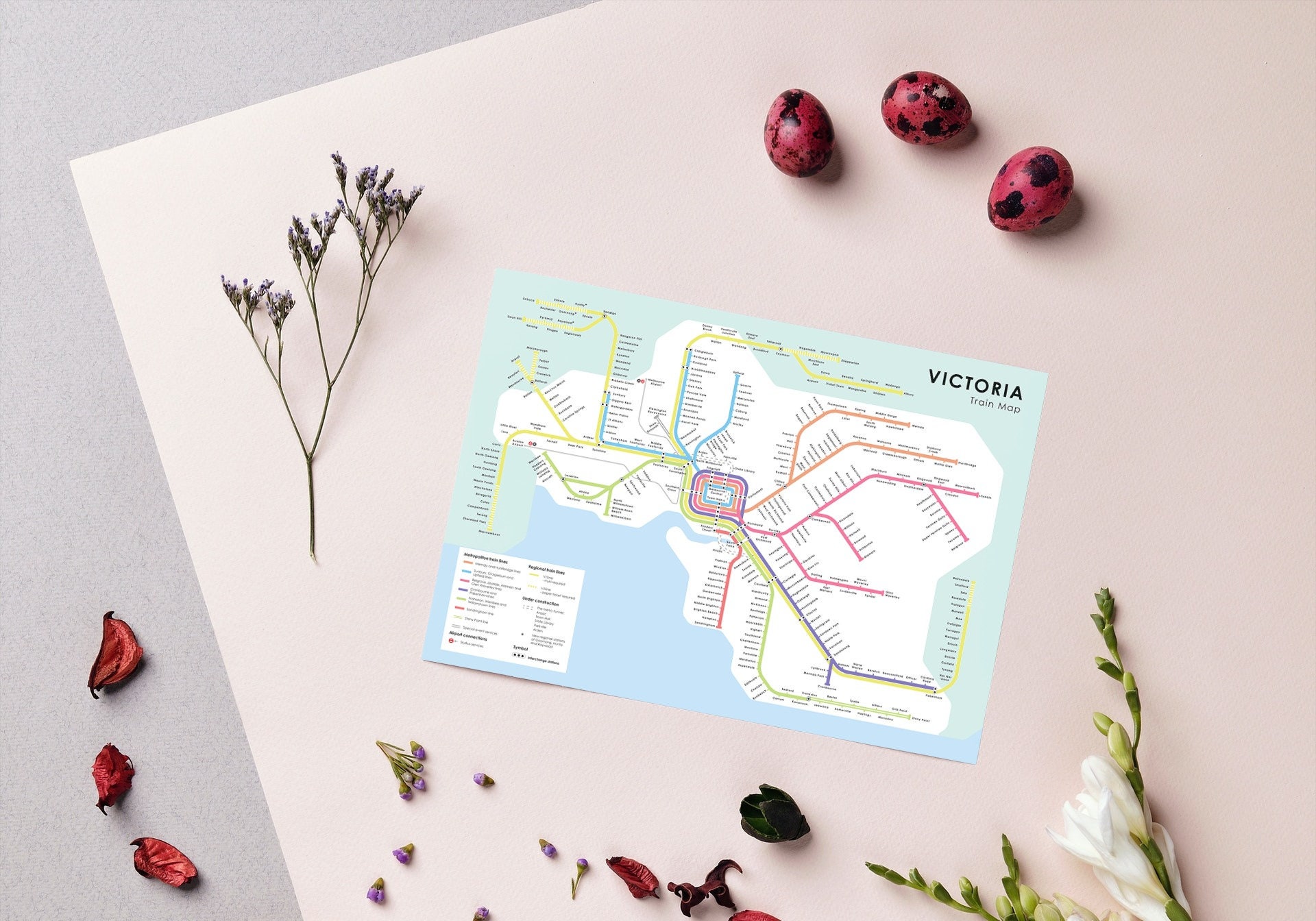 Victoria Melbourne Metro and Regional Train Map Print Card & - Etsy ...